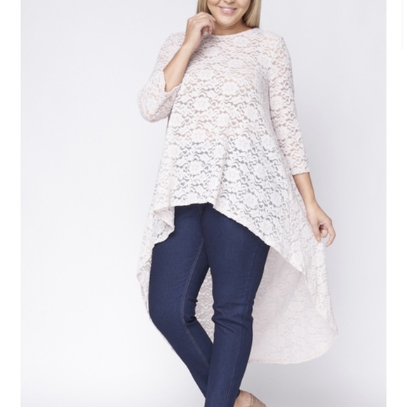 Tops | New Plus Size Taupe Cream Floral Lace High Low Top | Poshmark